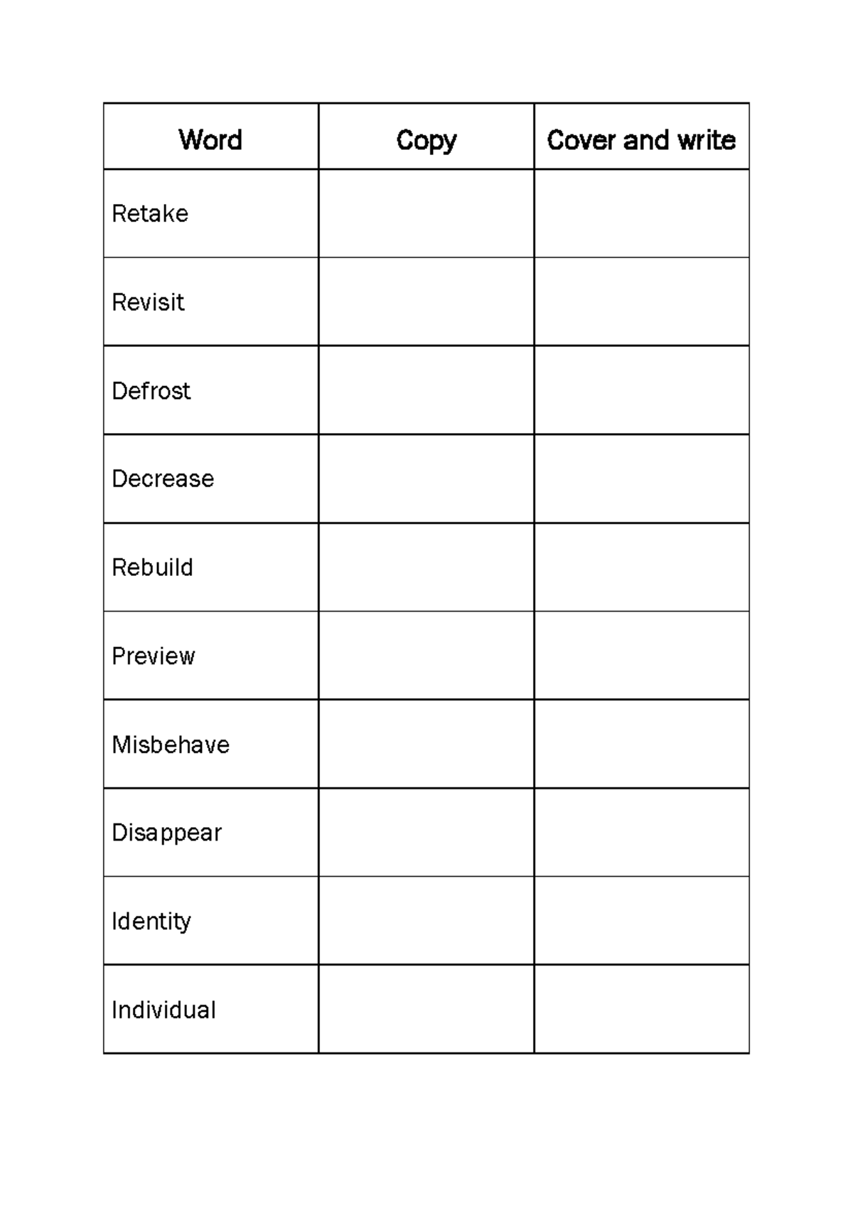 Spelling Sheet (Easy Mode): Vocabulary Definitions & Sentences - Studocu