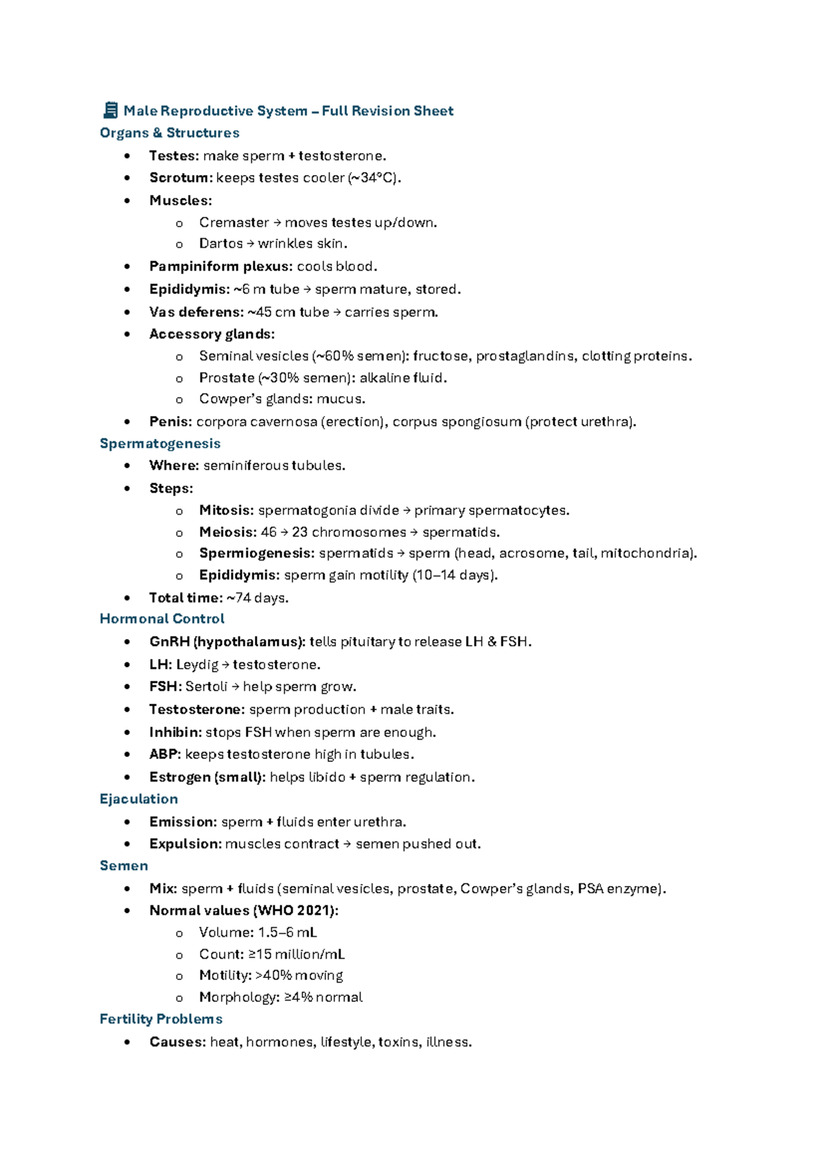 Physiology Final Exam Revision: Male & Female Reproductive Systems ...
