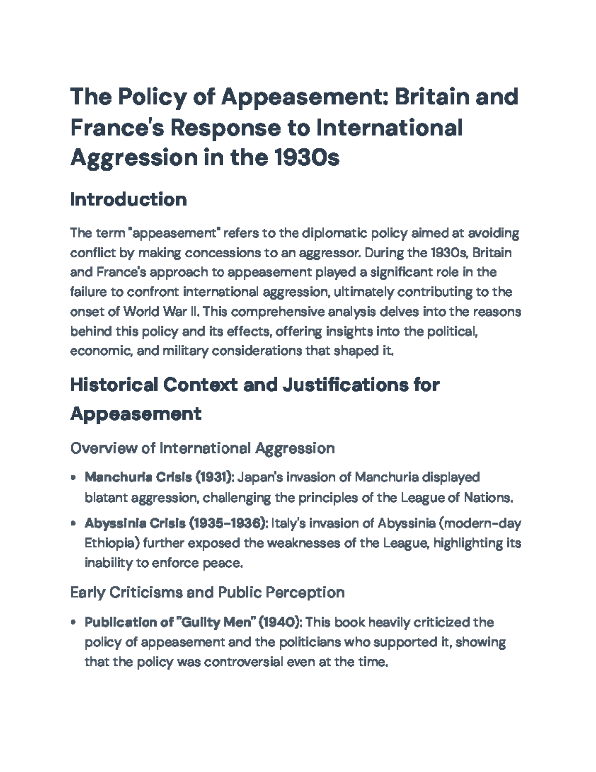 The Policy of Appeasement: Analyzing Britain and France's 1930s Choices ...