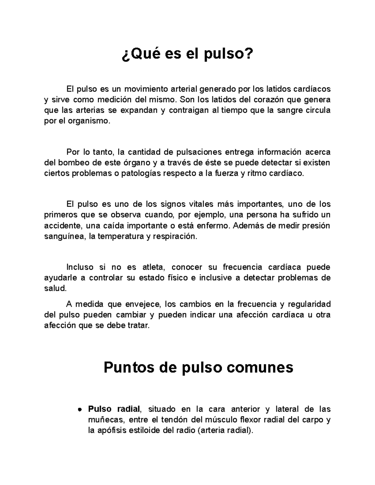 Comprendiendo el Pulso: Significado, Tipos y Resultados Normales - Studocu
