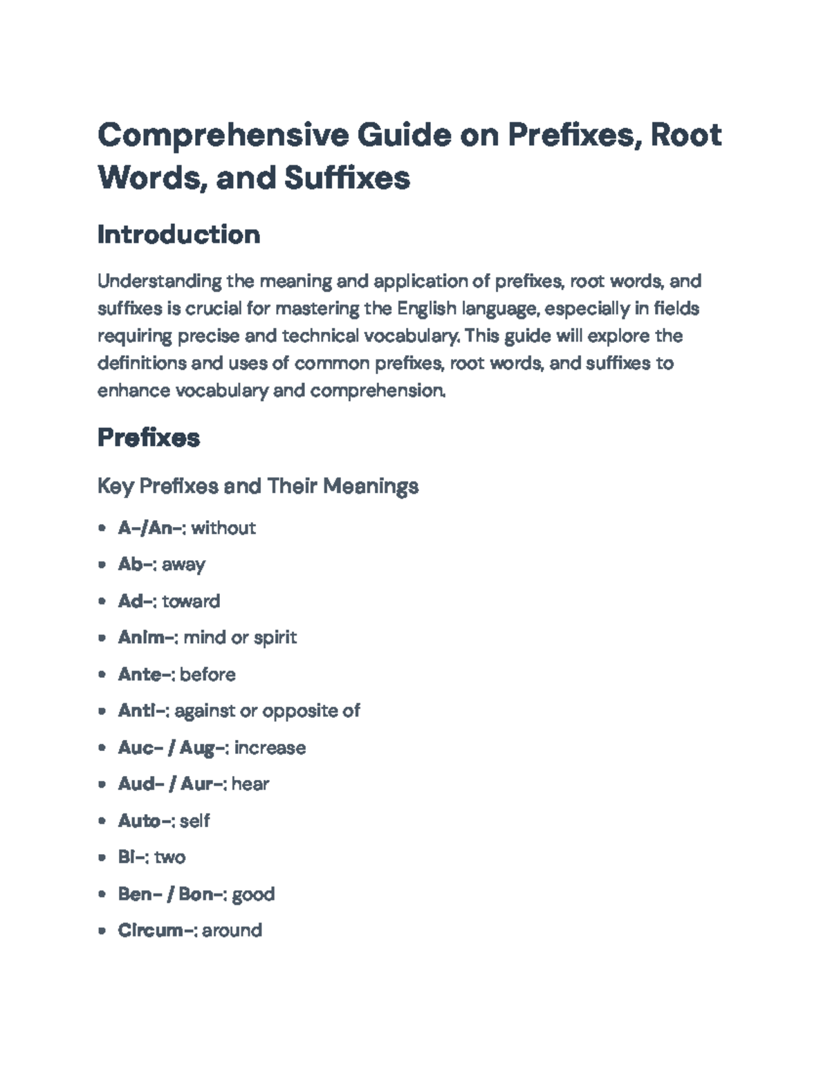 Comprehensive Guide on Prefixes, Root Words, and Suffixes in English ...