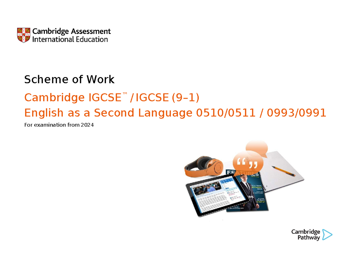 IGCSE English as a Second Language 0510 Scheme of Work for 2024 - Studocu