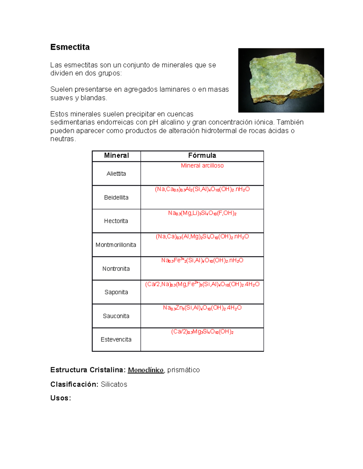 Esmectitas Cerámicas: propiedades, usos y clasificación de minerales ...