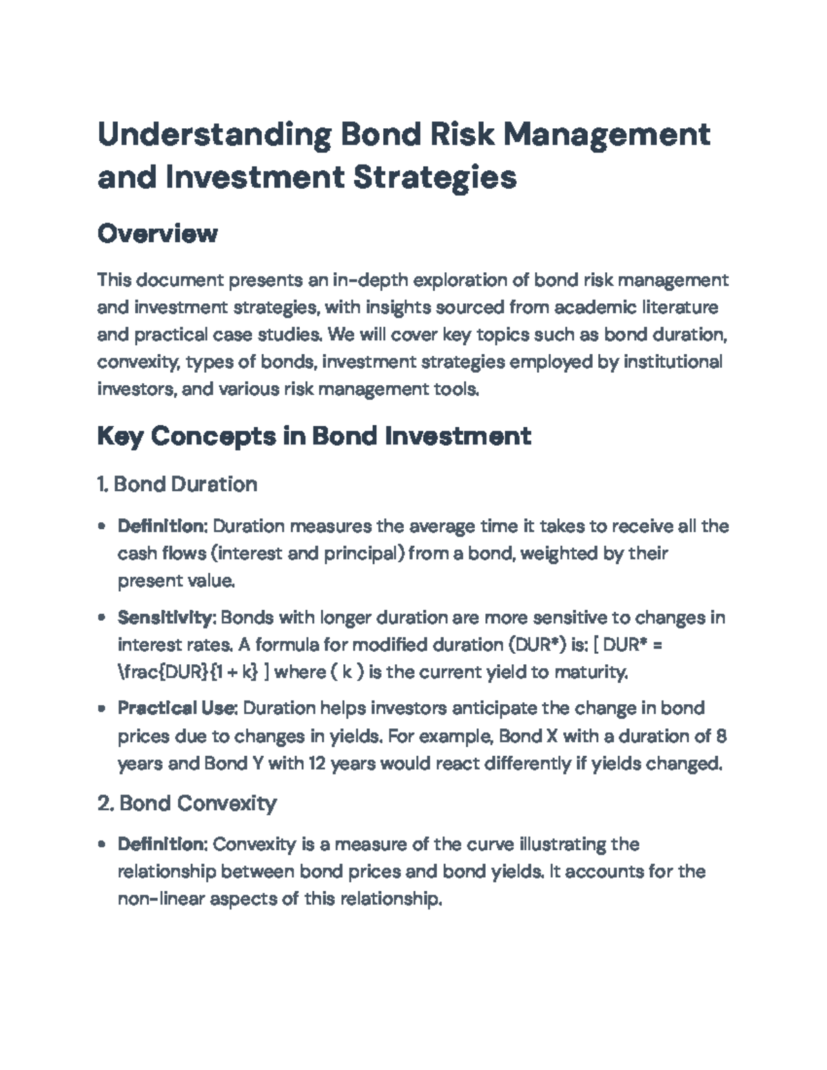 Bond Risk Management & Investment Strategies Overview - Understanding ...