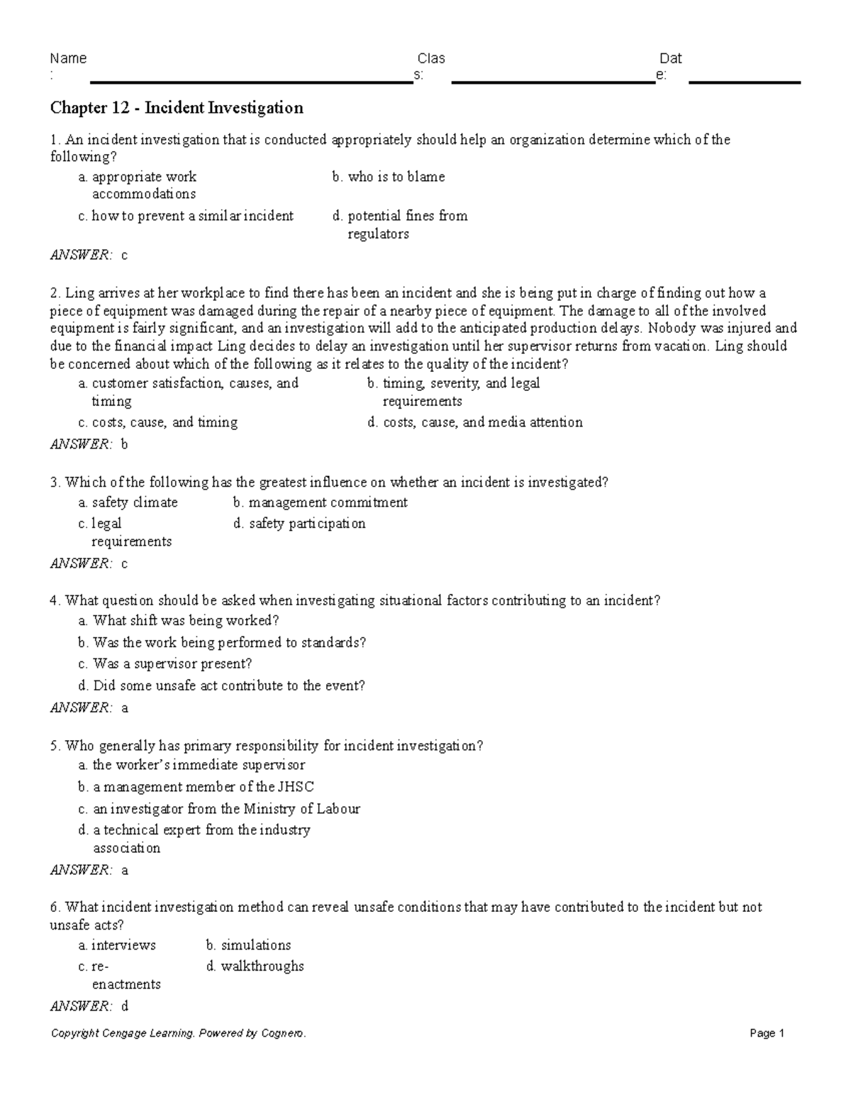 Chapter 12 - Incident Investigation Notes for Course Code XYZ123 - Studocu