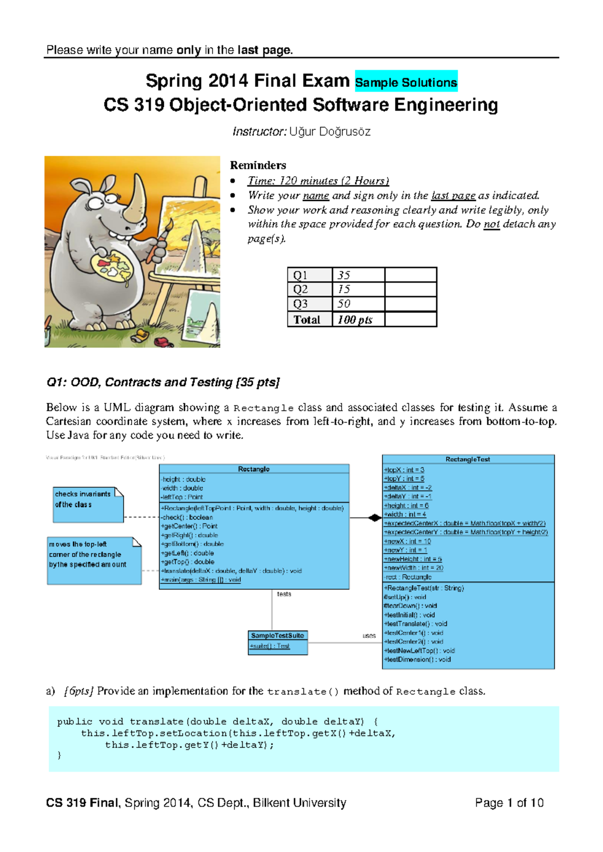 CS 319 Spring 2014 Final Exam Sample Solutions and Analysis - Studocu
