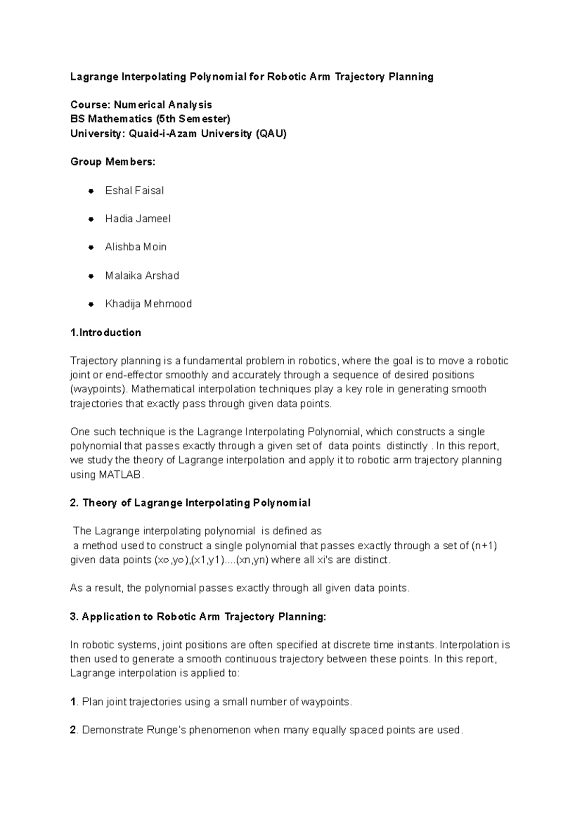Lagrange Interpolating Polynomial for Robotic Arm Trajectory Planning ...