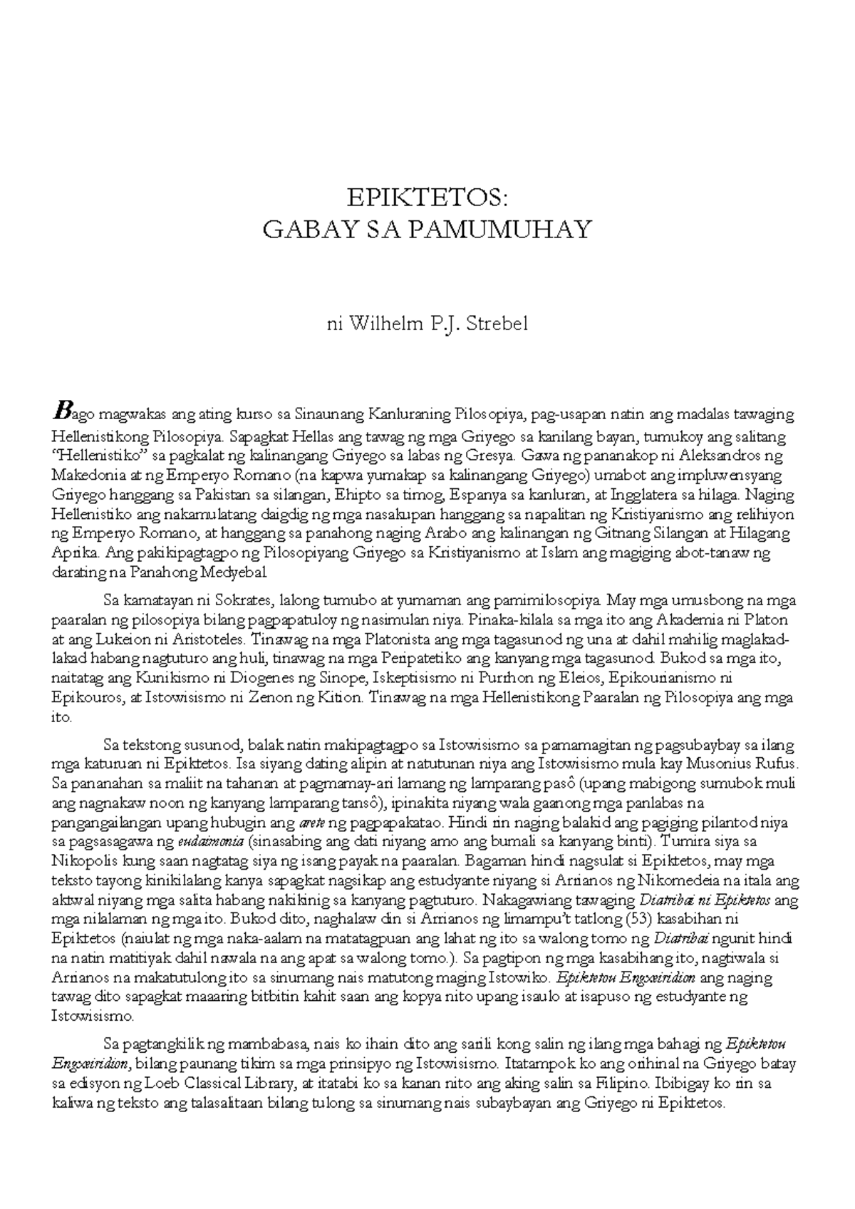 EPIKTETOS: GABAY SA PAMUMUHAY (2024) ni Wilhelm P.J. Strebel - Studocu