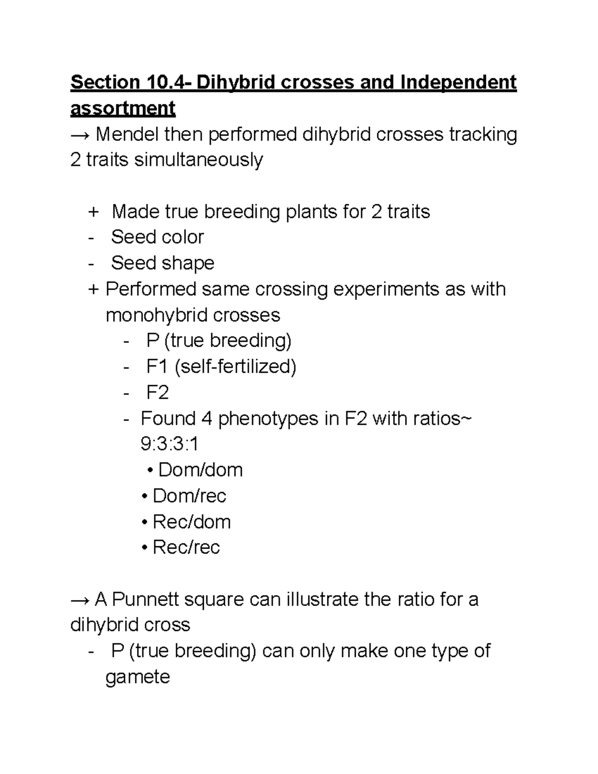CH 10 Patterns of Inheritance PT2 - Section 10- Dihybrid crosses and ...