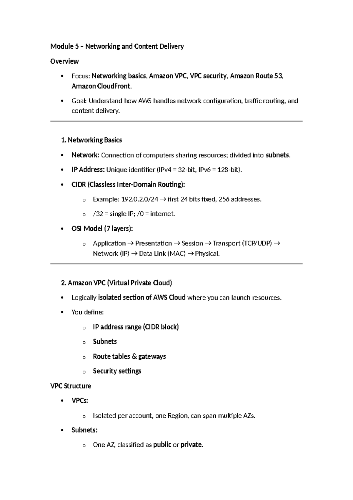 Module 5 - Networking & Content Delivery Overview (AWS) - Studocu
