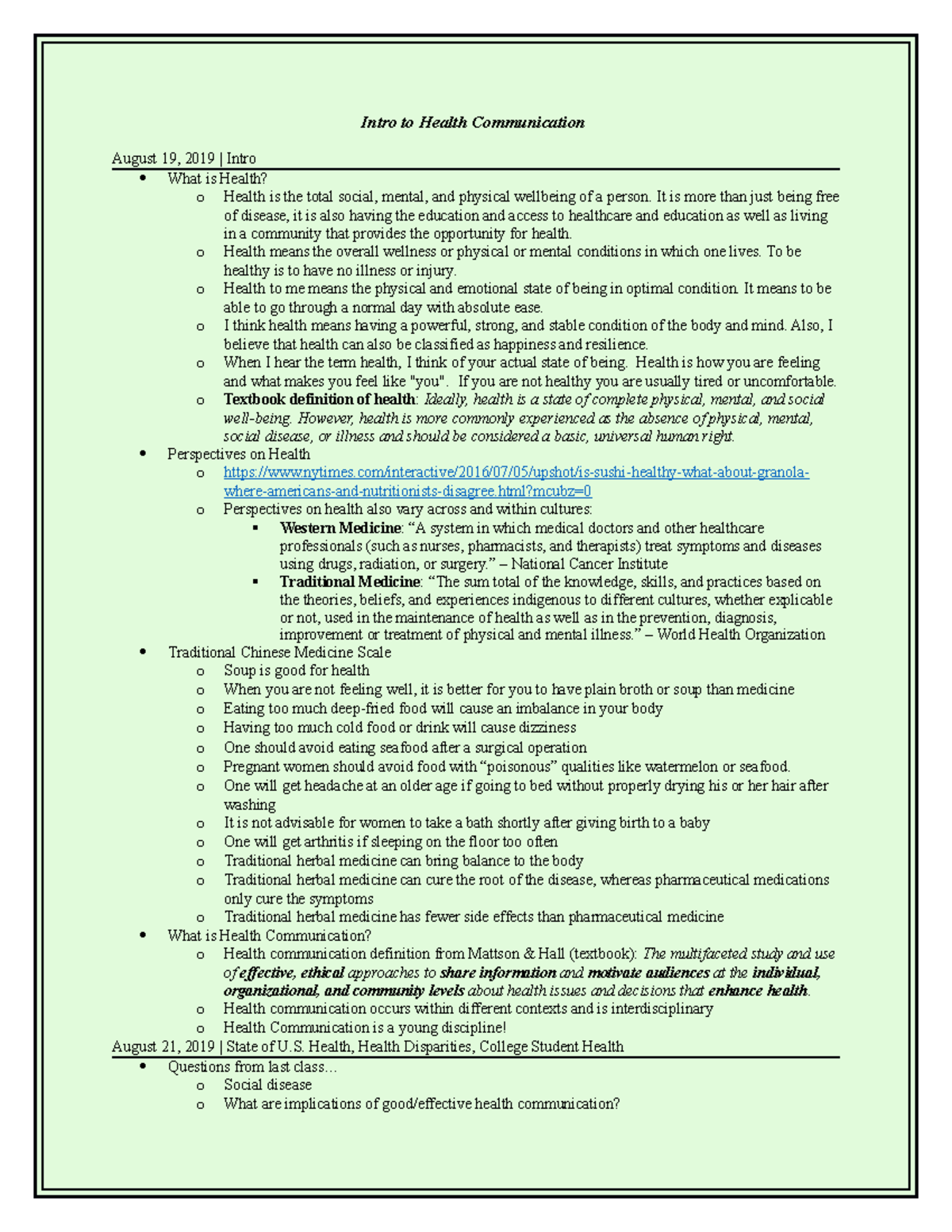 COM 378 Lecture Notes: Health Communication Overview and Key Concepts ...