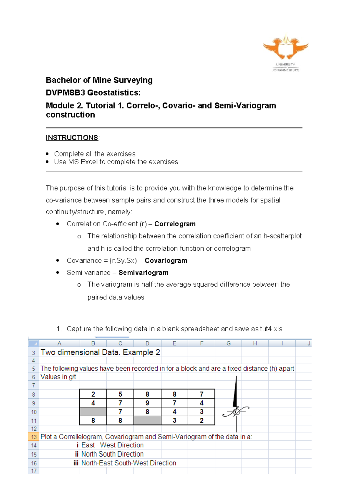 Dvpmsb 3 Module 2 Tutorial 1 - Bachelor of Mine Surveying DVPMSB3 ...