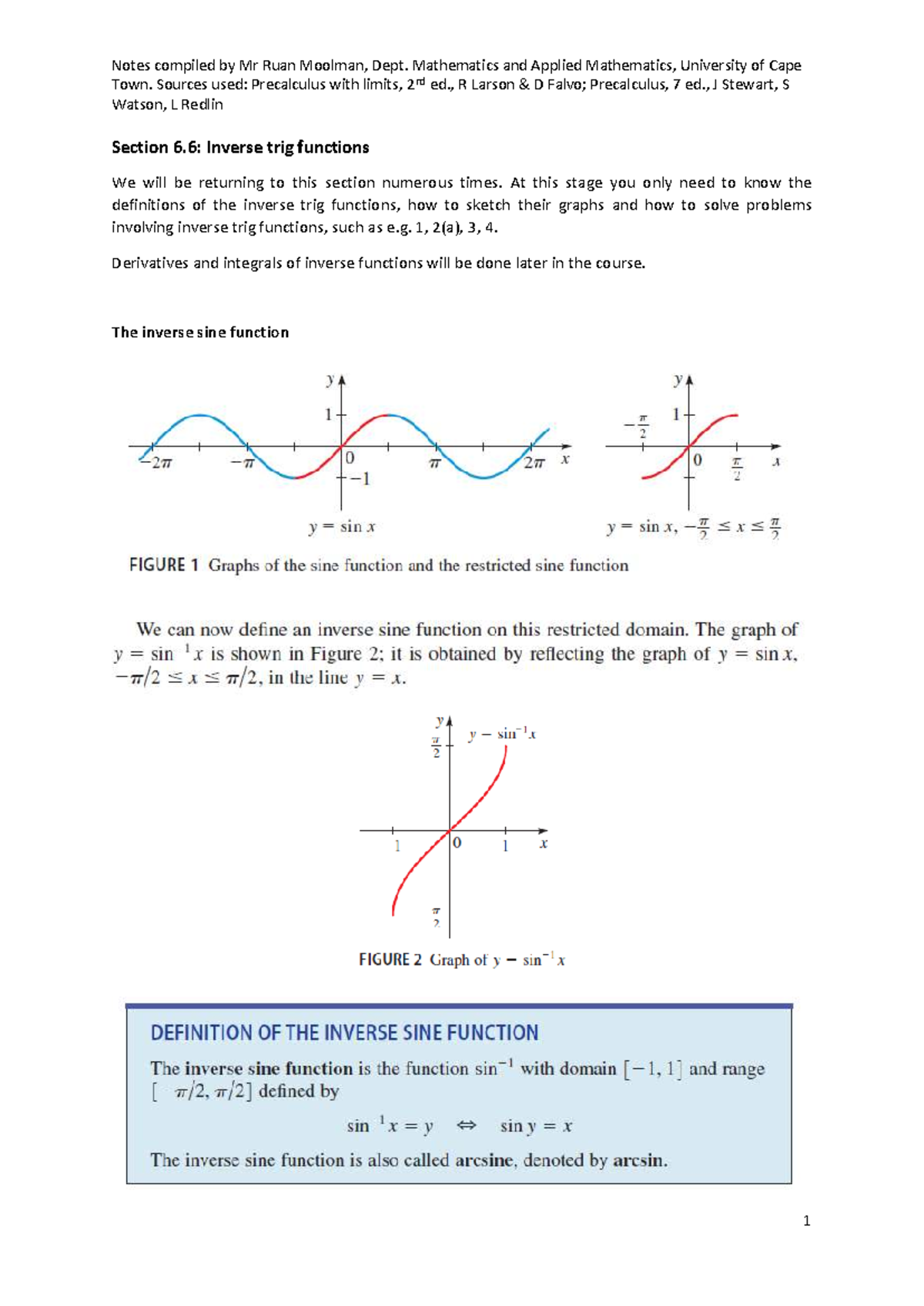 Math 101: Inverse Trig Functions Notes by Mr. Ruan Moolman - Studocu