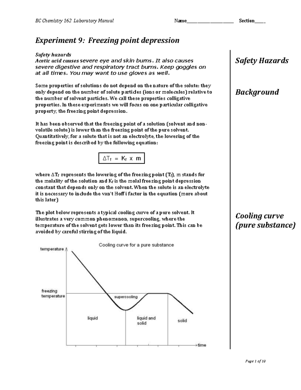 BC Chemistry 162 Lab Manual: Experiment 9 - Freezing Point Depression ...