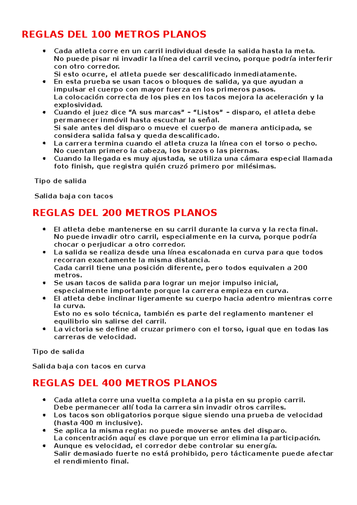 Reglas de Carreras de Velocidad y Relevos - Franciss 4to Grado - Studocu