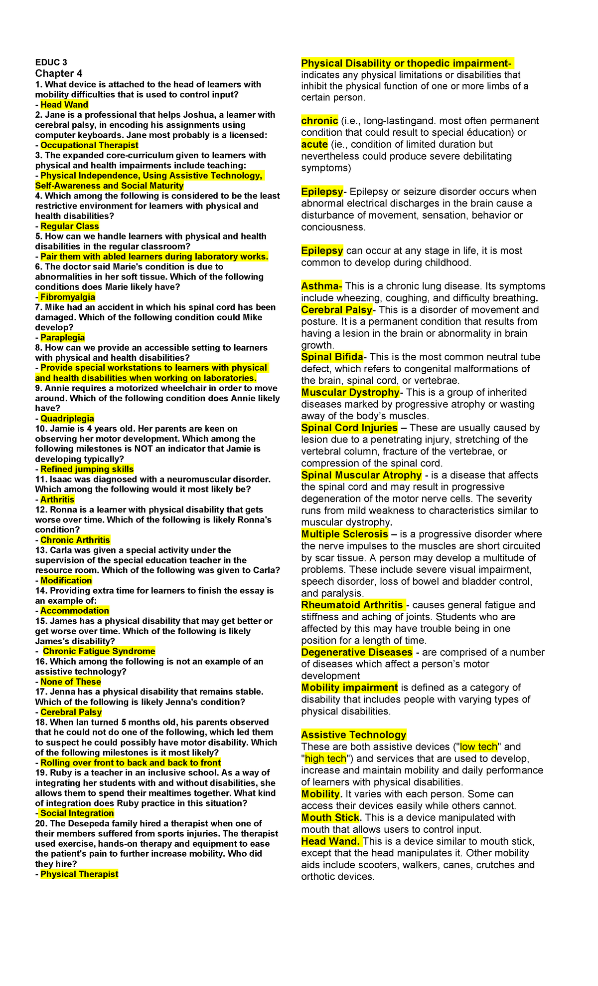 EDUC 3 Chapter 4 & 5: Understanding Physical Disabilities & Learning ...