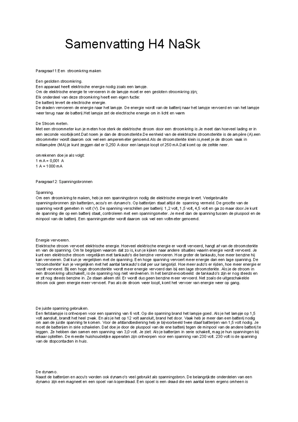 Nask Hoofdstuk 4: Elektriciteit en Stroomkringen Uitleg en Toepassingen - Studeersnel