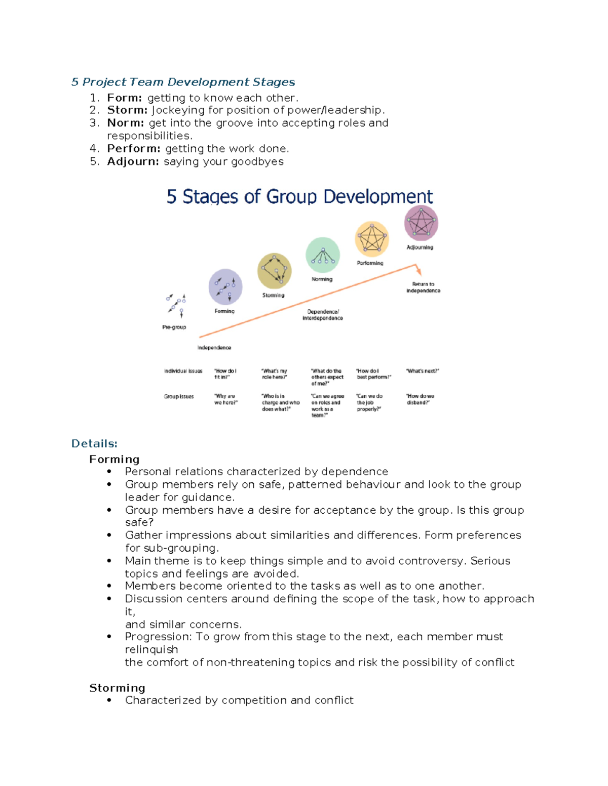 5 Stages of Project Team Development: Forming to Performing - Studocu