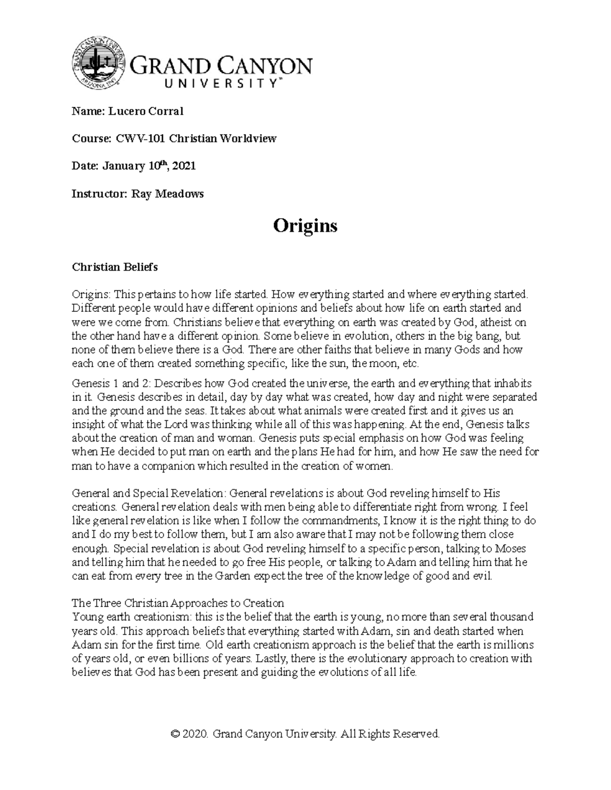 CWV-101-Origins - assignment - Name: Lucero Corral Course: CWV-101 ...