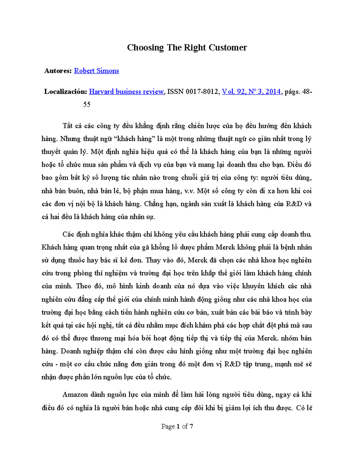 Bài đọc chương 1 - Choosing The Right Customer - Choosing The Right ...