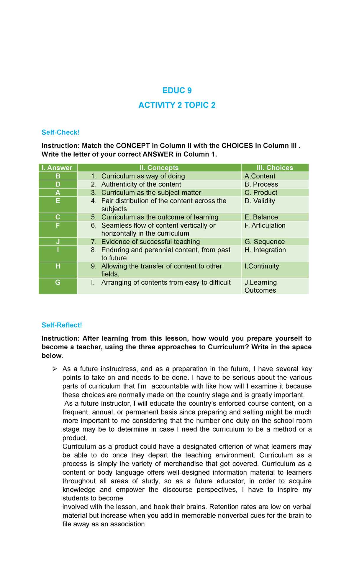 EDUC 9: Exploring Curriculum Concepts and Teaching Approaches - Studocu