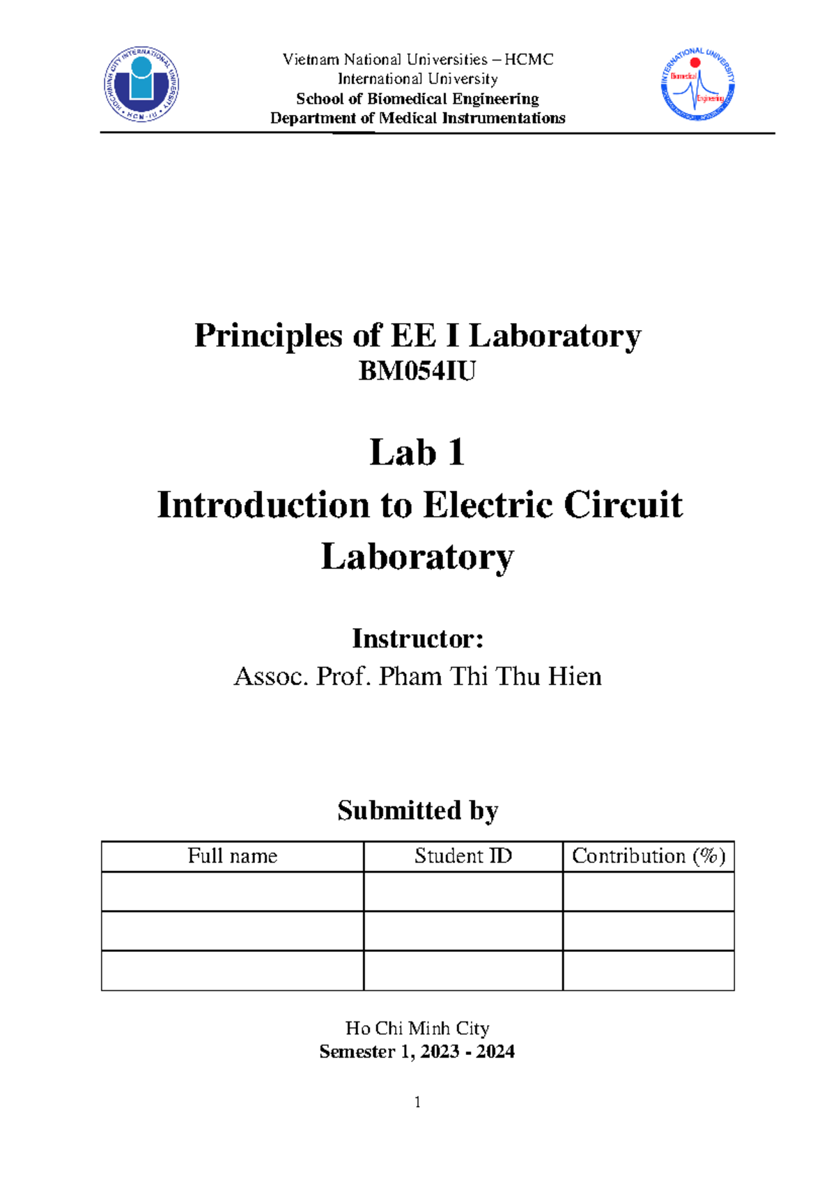 Lab Manual EE1 - Introduction to Electric Circuit (Lab 1) - Studocu