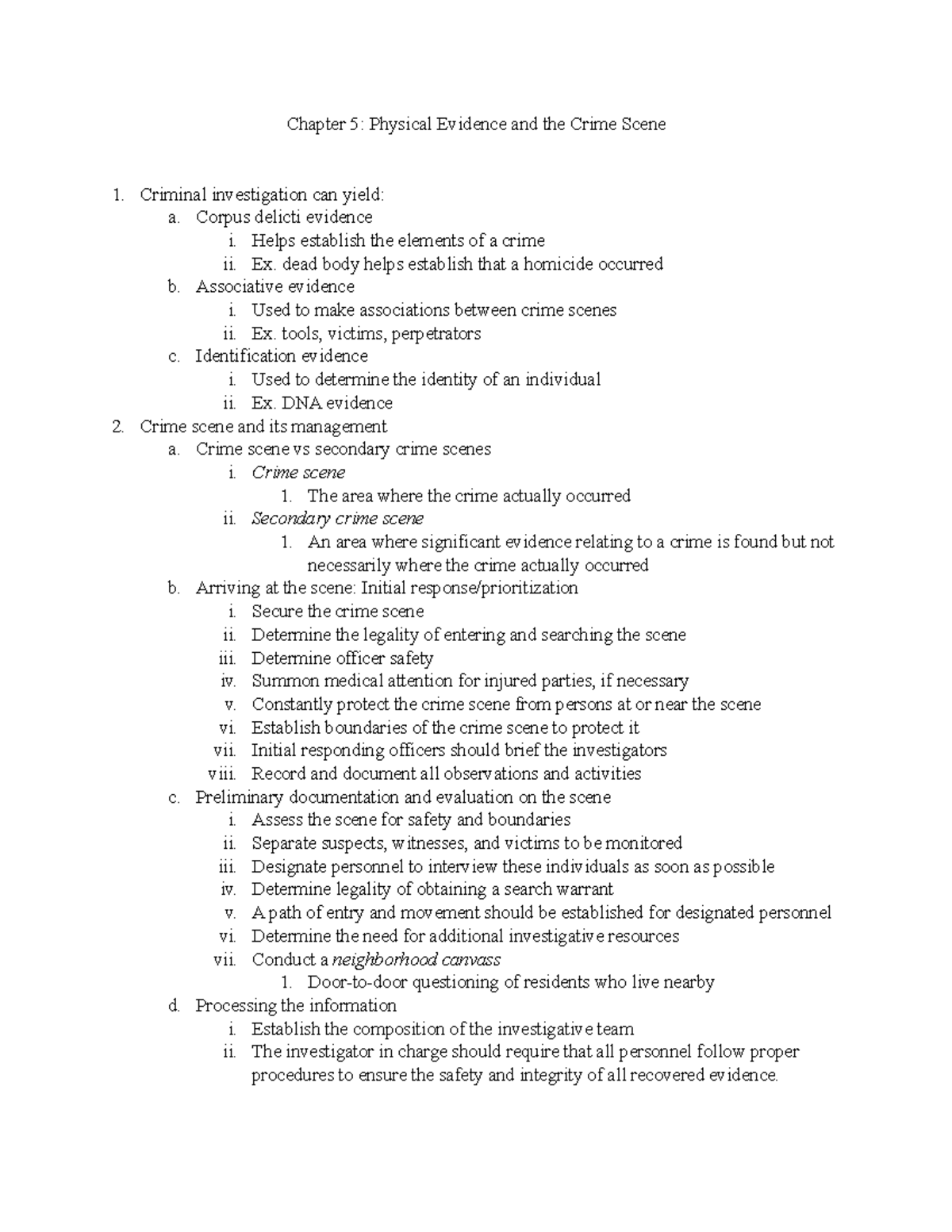 Chapter 5 - Chapter 5: Physical Evidence and the Crime Scene 1 ...