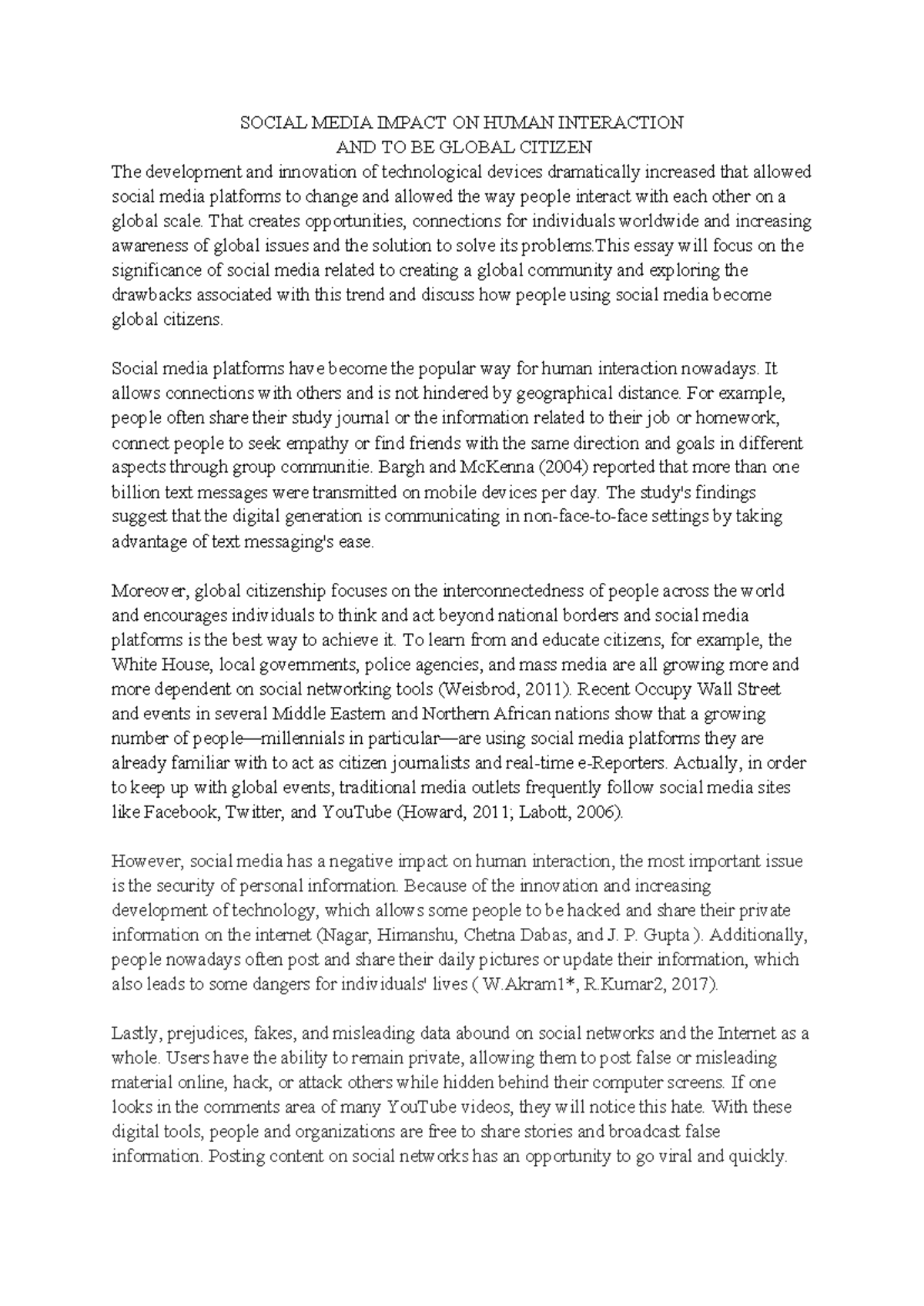 Project 1swin - SOCIAL MEDIA IMPACT ON HUMAN INTERACTION AND TO BE ...