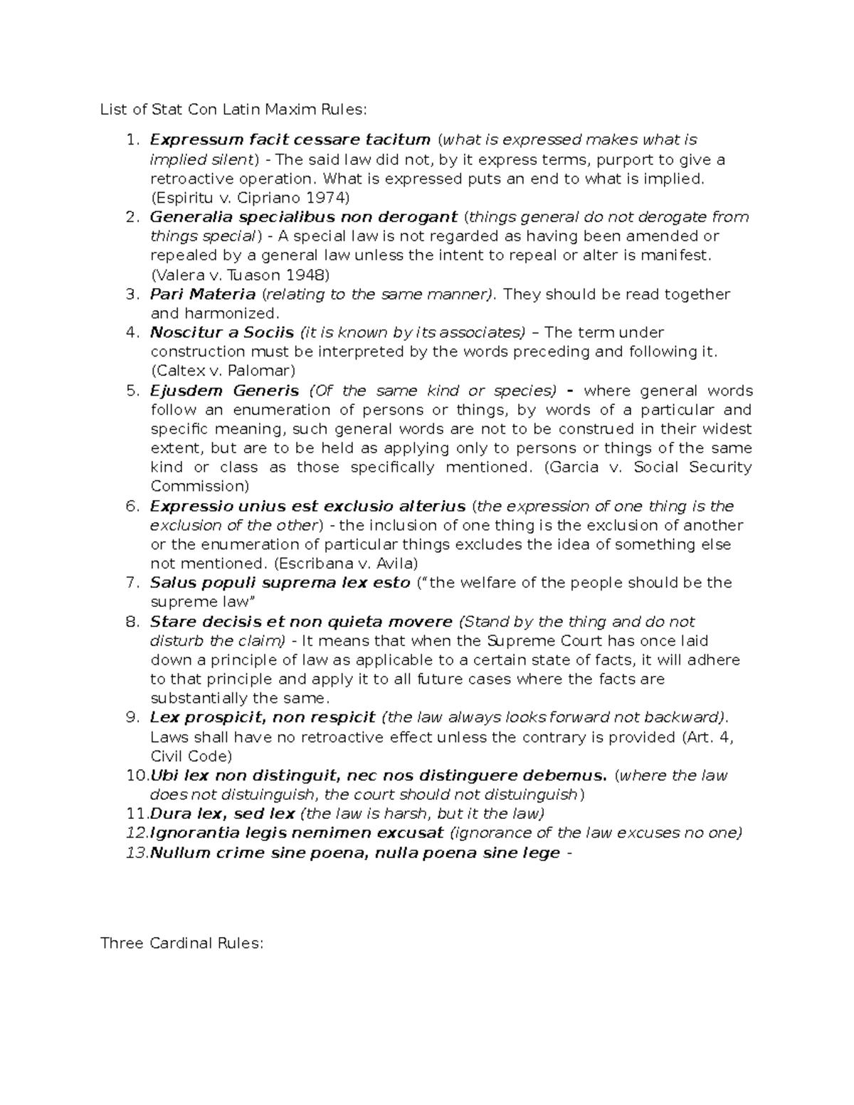 Stat Con Rules: Latin Maxims for Constitutional Cases - Studocu