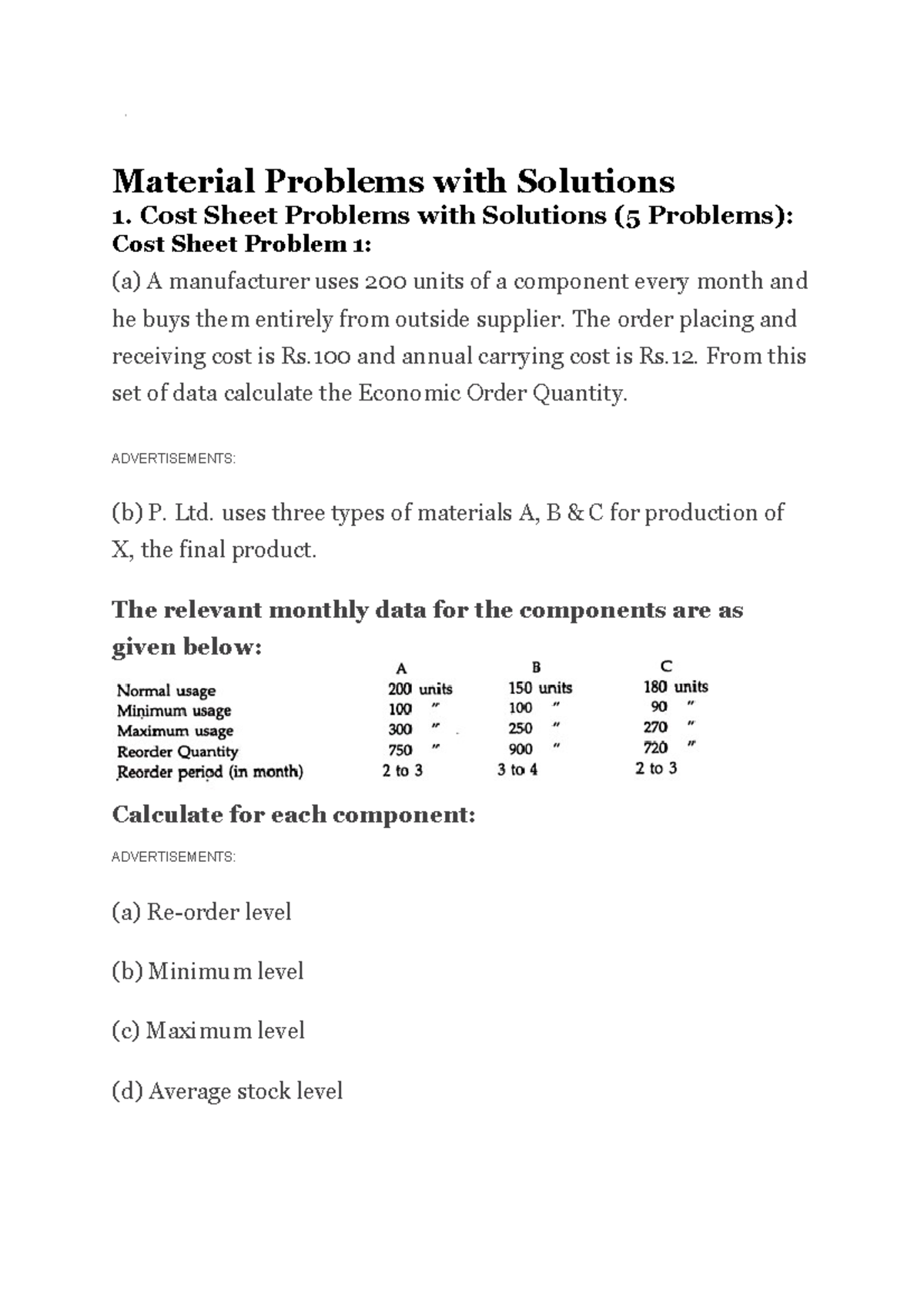Material Problems with Solutions (MATH 301) - Key Concepts & Exercises ...