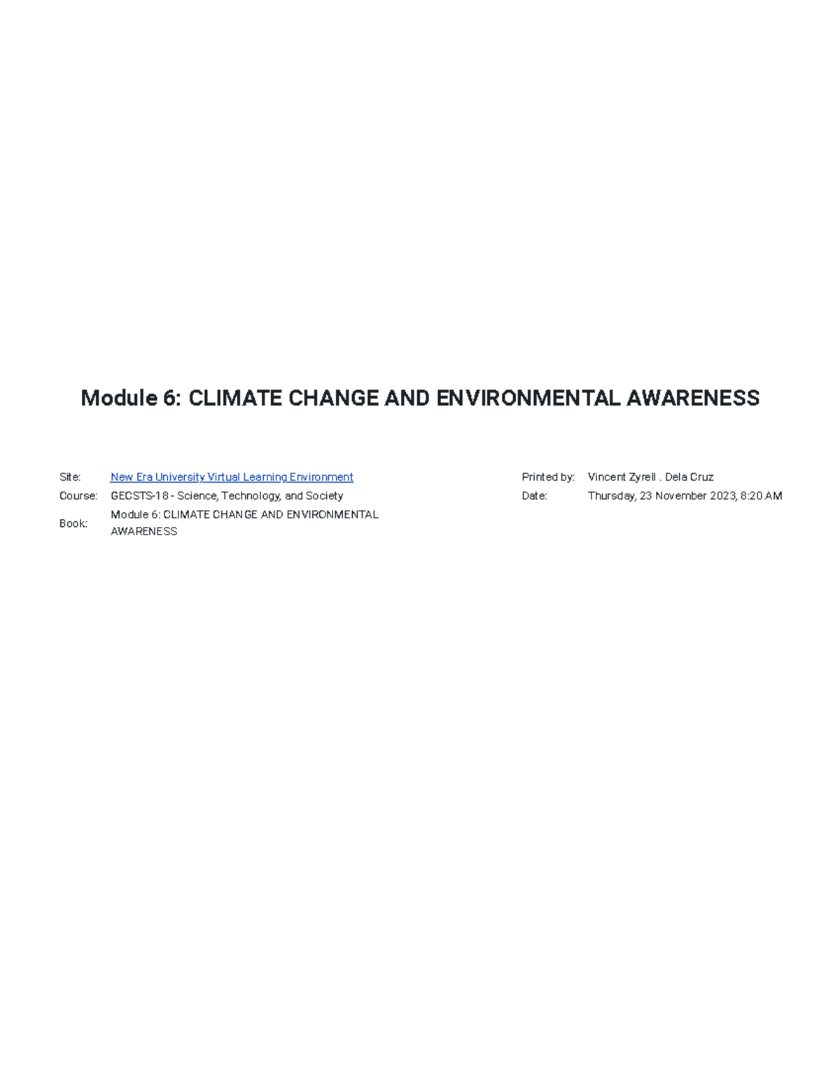 GECSTS-18 Module 6: Climate Change and Environmental Awareness - Studocu