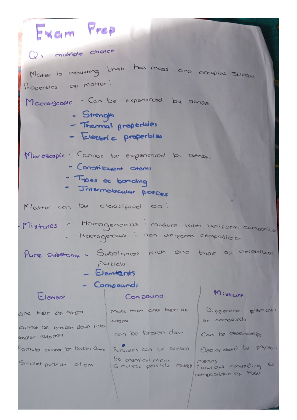 Physics G10 - November Exam Cheat Sheet for Matter Concepts - Studocu