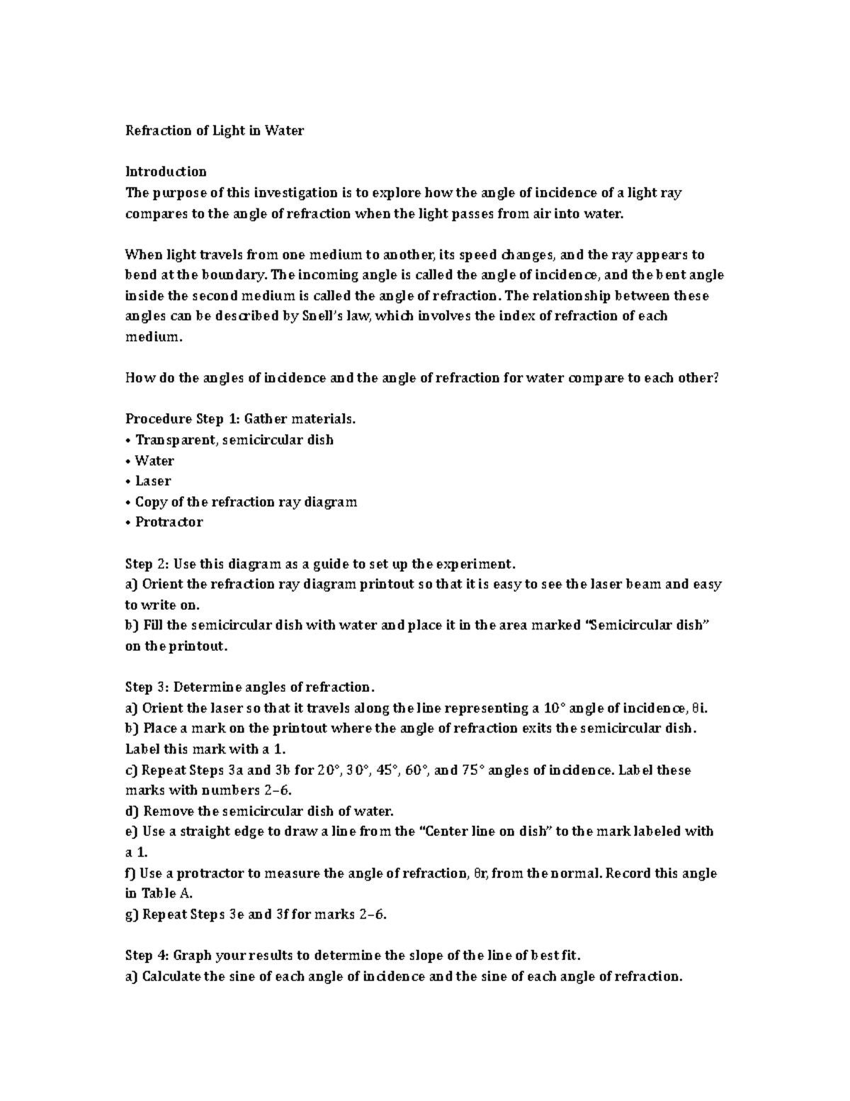 Refraction Lab Report: Investigating Light Angles (PHYS 101) - Studocu