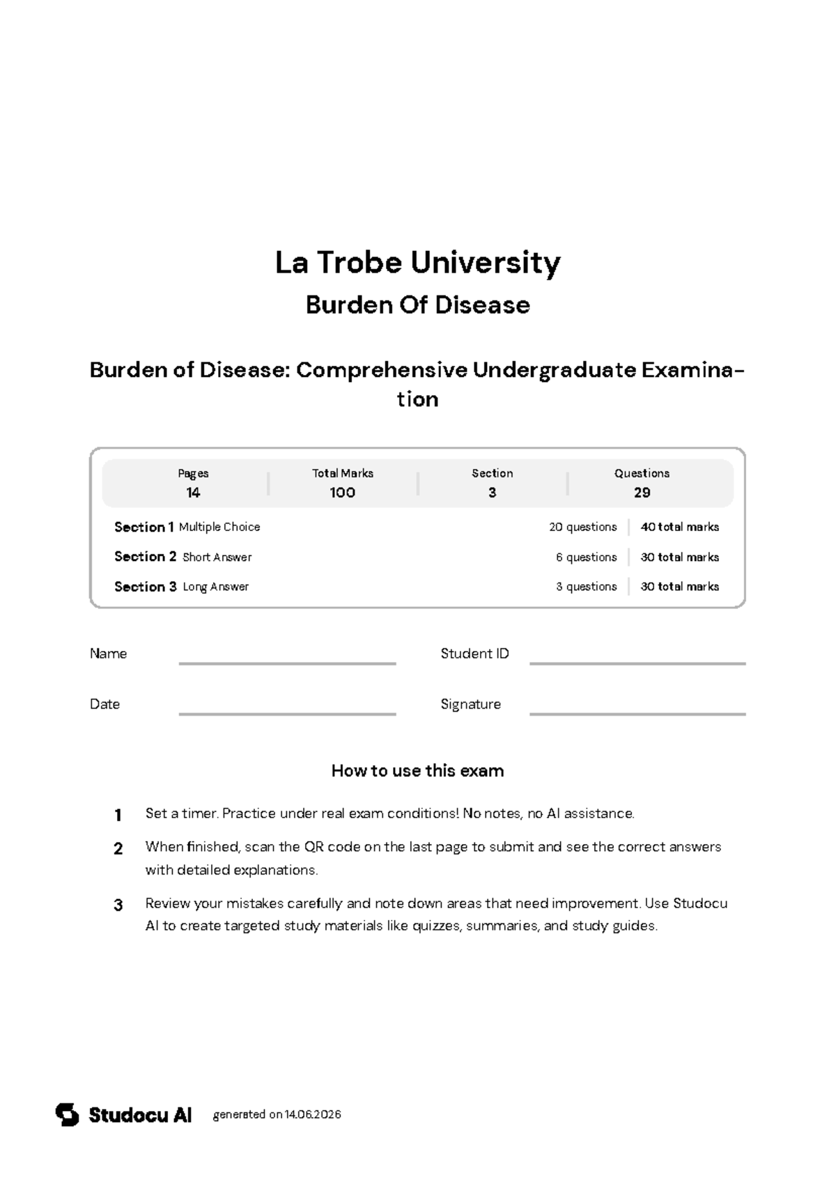 Burden of Disease: Comprehensive Undergraduate Exam - Studocu