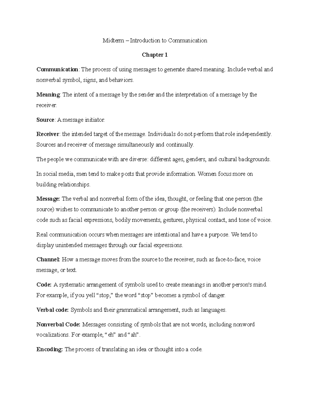 Midterm Notes Introduction To Communication Concepts And Theories