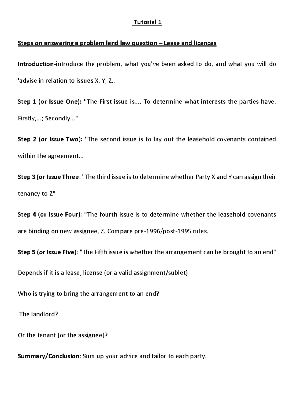 Steps to Solve Problem Questions on Lease and Licenses - Tutorial 1 ...