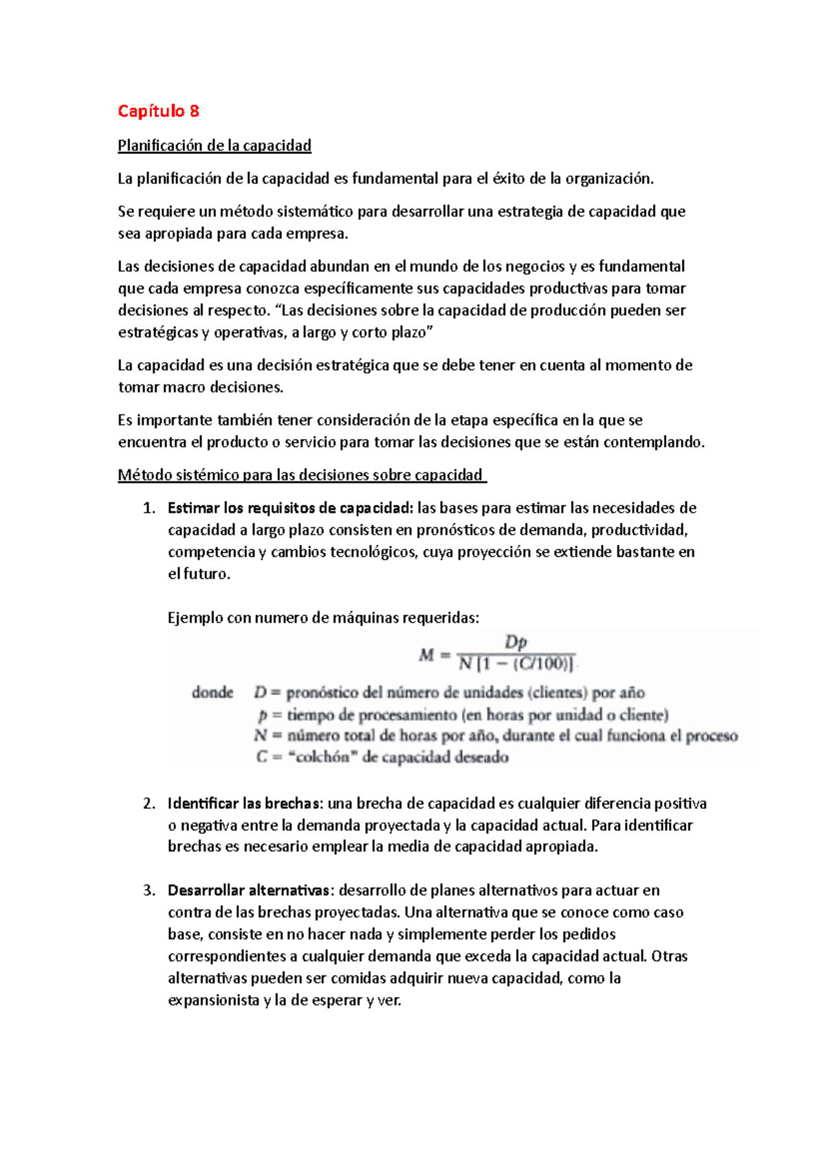 Resumen produccion M3 - Capítulo 8 Planificación de la capacidad La ...