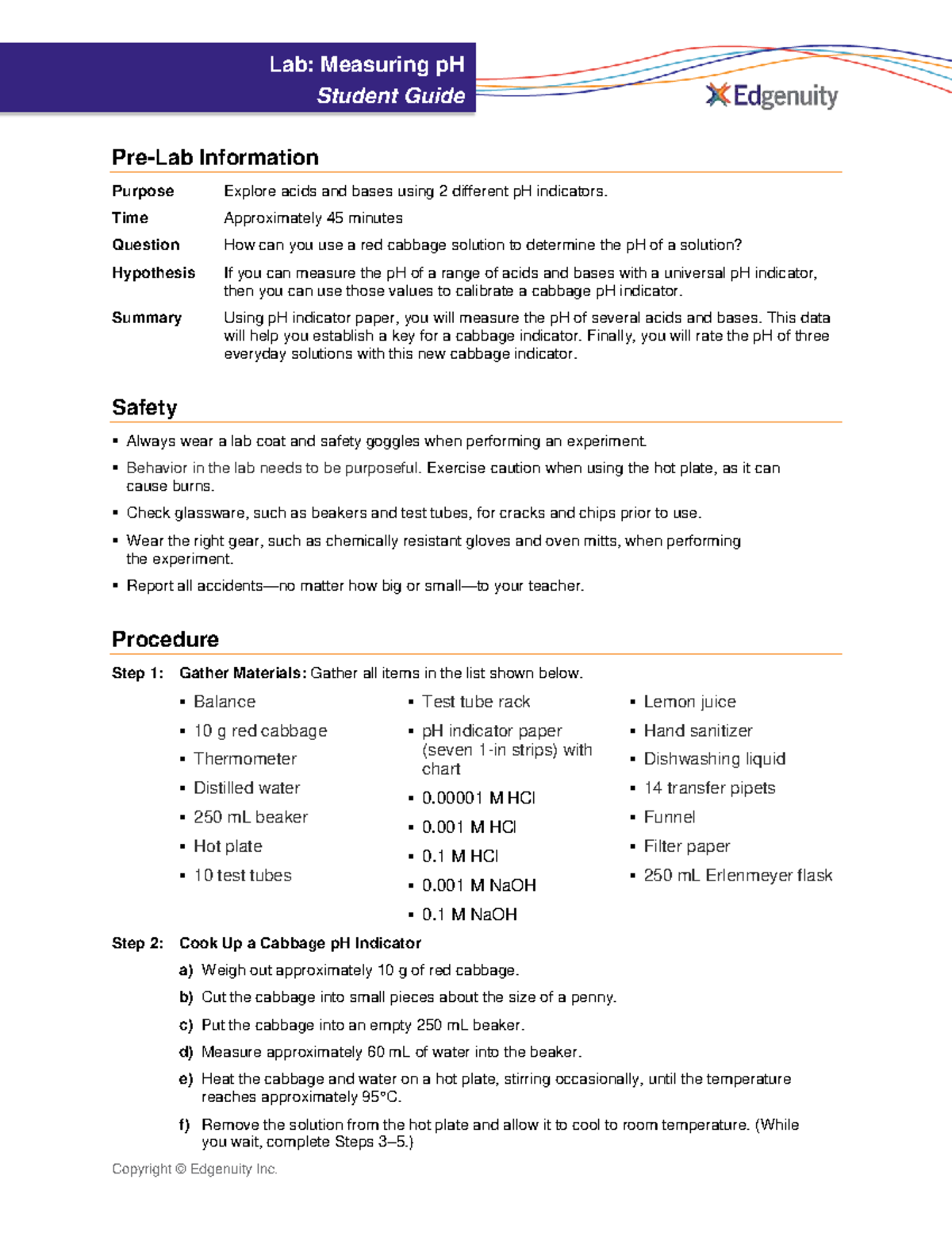 Acidity Lab Report: Exploring pH Using Cabbage Indicator - Studocu