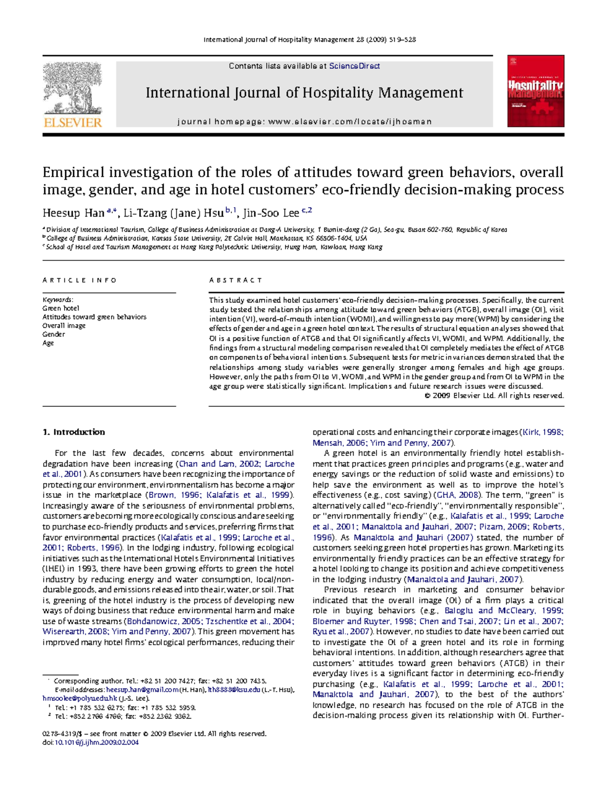 Empirical Study on Green Behavior Attitudes in Hotel Customers - Studocu