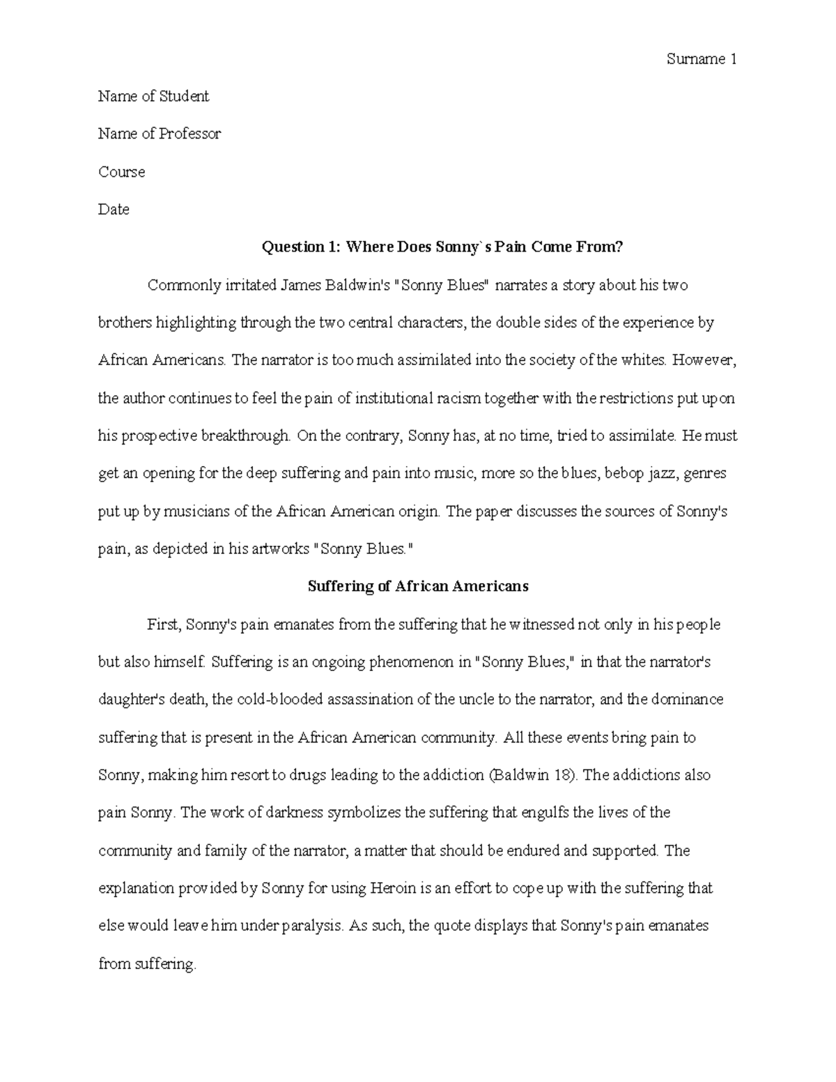 The Source of Sonny's Pain: Analyzing Racism and Suffering in Baldwin's ...