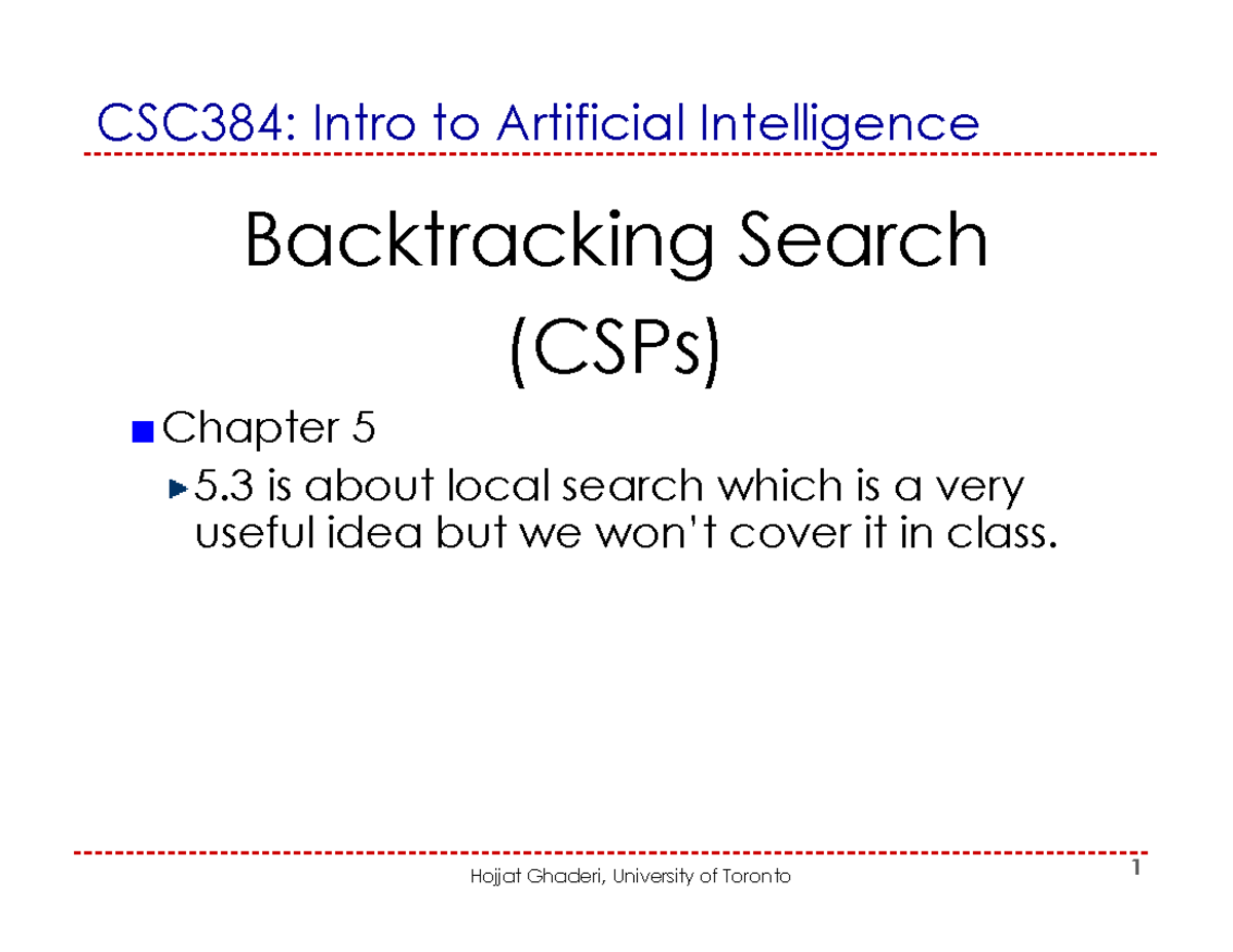 CSC384: Lecture 04 - Backtracking Search in AI (CSPs) - Studocu