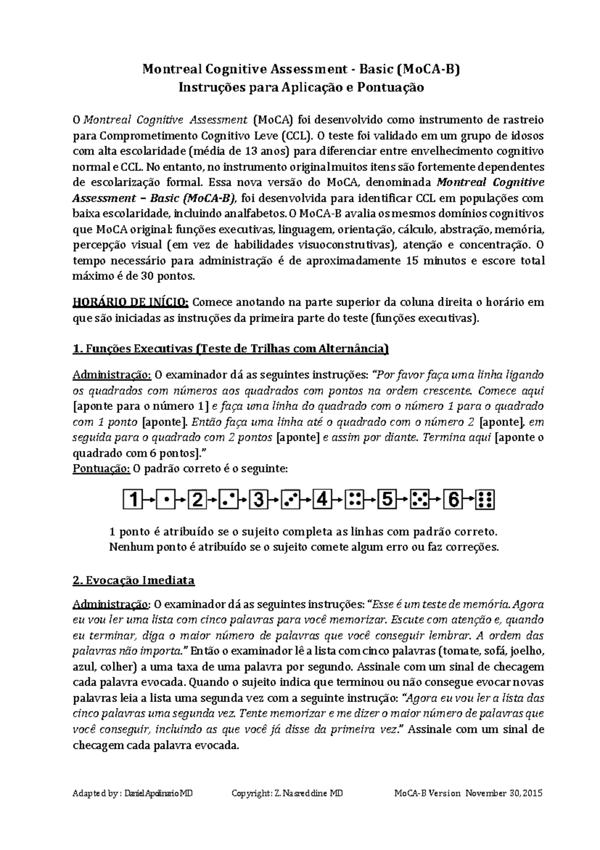 Instruções de Aplicação do MOCA-B: Avaliação Cognitiva Básica - Studocu