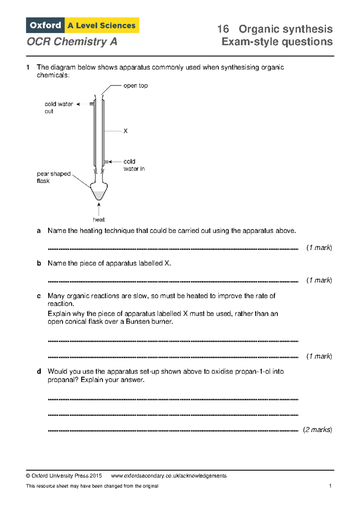 OCR Chemistry A 16 Organic Synthesis Exam Style Questions - Studocu