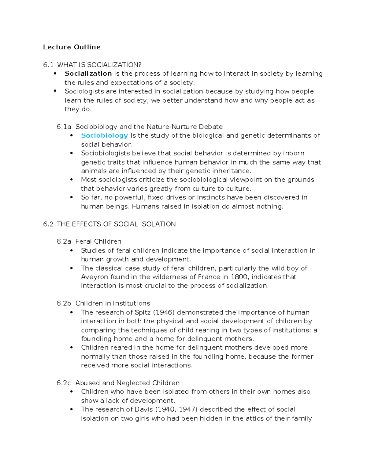 Sociology 101: Lecture Notes on Socialization & Self Development - Studocu