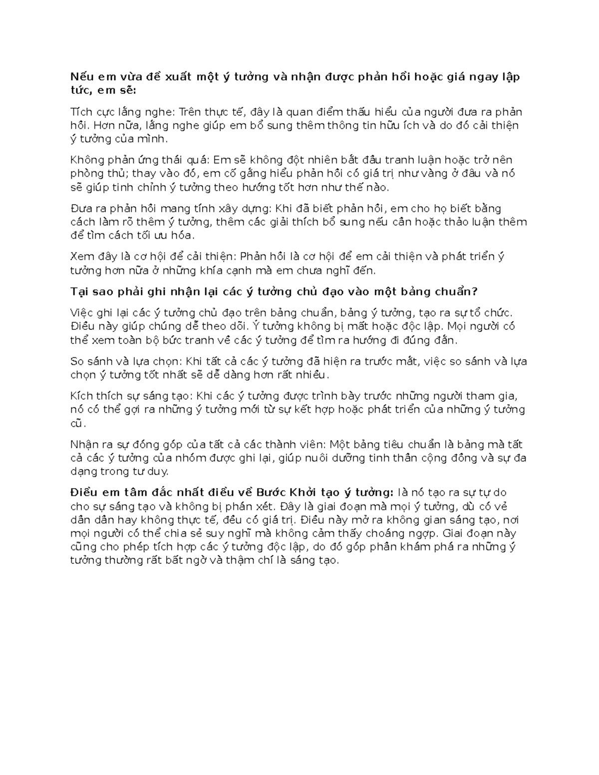 Reflection 4 - Ideate - fvfvg - Nếu em vừa đề xuất một ý tưởng và nhận ...