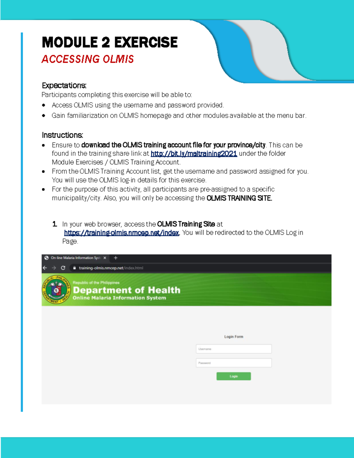 Module 2 Exercise: Accessing and Familiarizing OLMIS System - Studocu