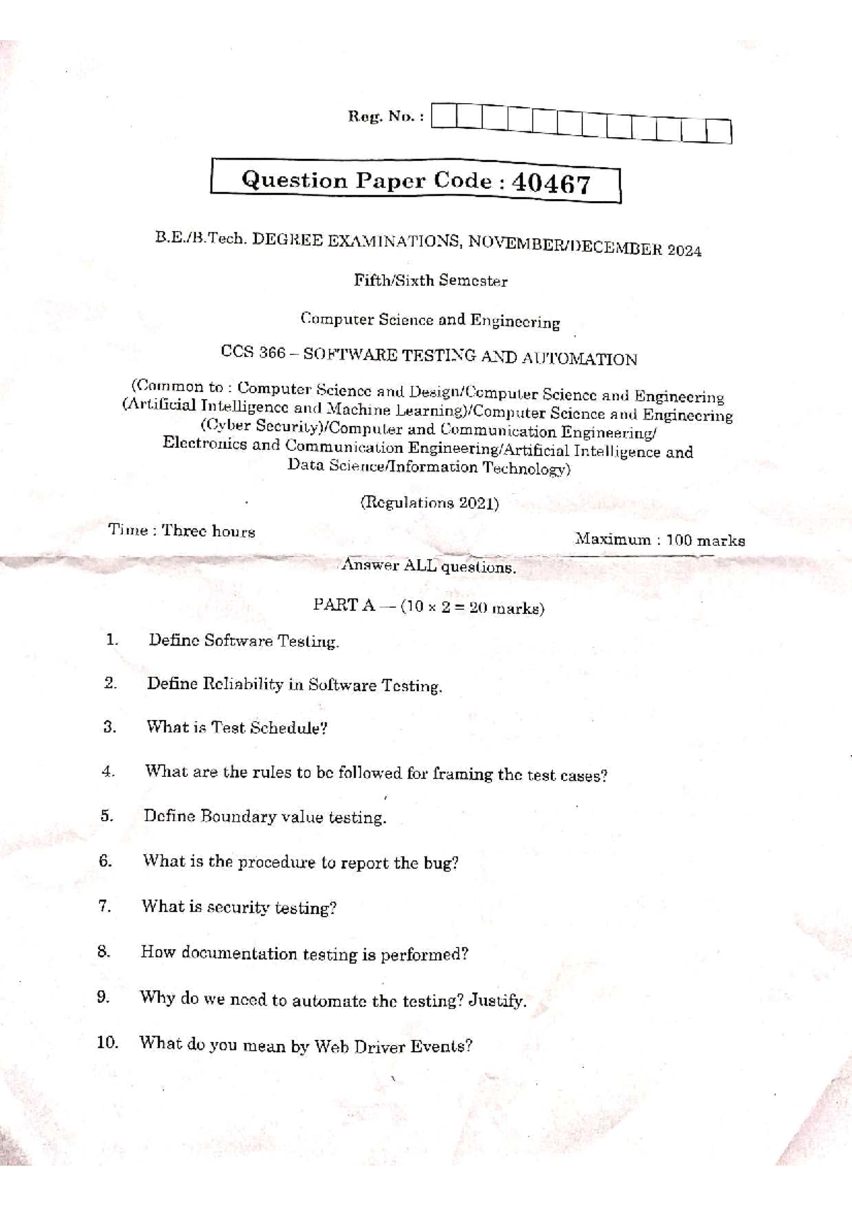 CCS 366 Software Testing and Automation QP Dec 2024 Notes - Studocu