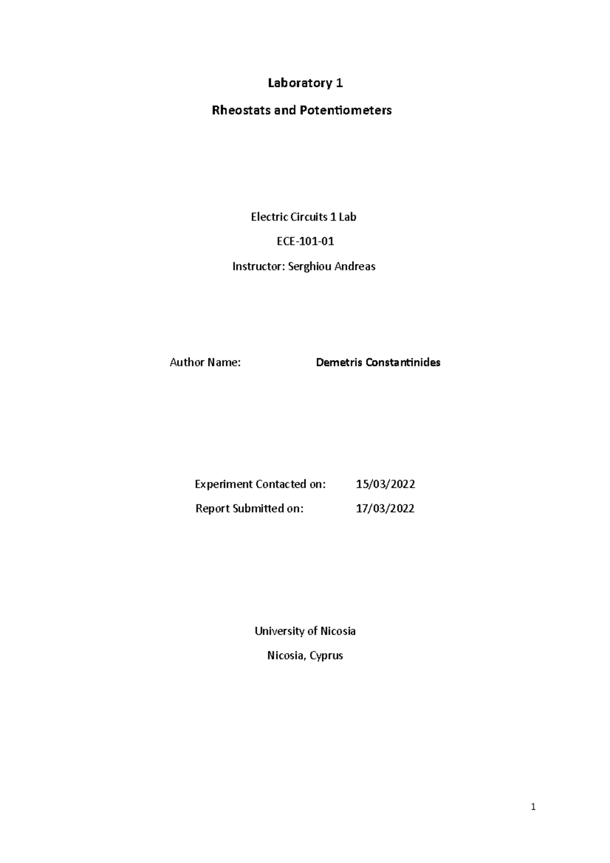 Lab Report: ECE-101 Potentiometers and Rheostats Analysis - Studocu