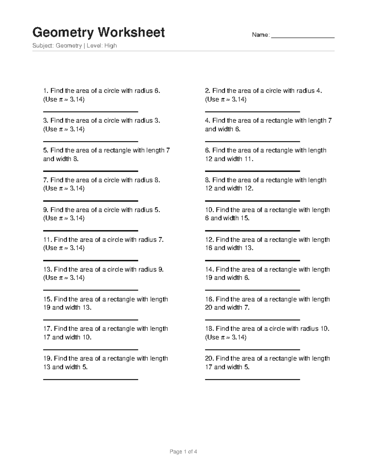 Geometry Worksheet 3 - High Level Geometry Practice - Studocu