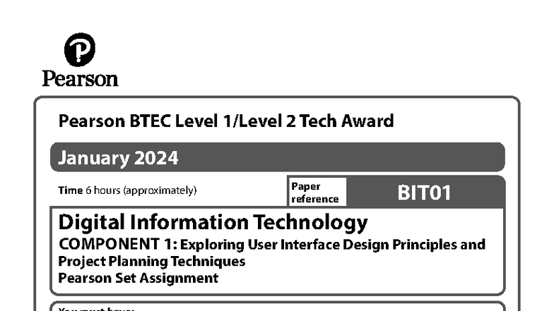 BTEC Level 2 Tech Award BIT01: User Interface Design & Planning Exam ...